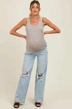 PINKBLUSH Distressed Wide Leg Maternity Jeans