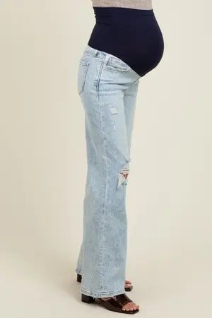PINKBLUSH Distressed Wide Leg Maternity Jeans