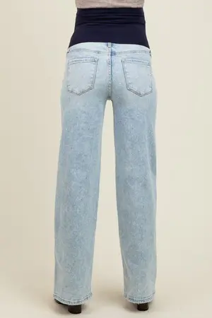 PINKBLUSH Distressed Wide Leg Maternity Jeans