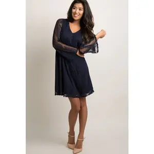 PINKBLUSH Mesh Overlay Maternity Dress - Navy Blue