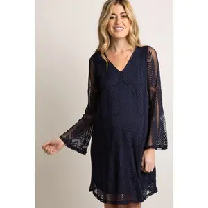 PINKBLUSH Mesh Overlay Maternity Dress - Navy Blue