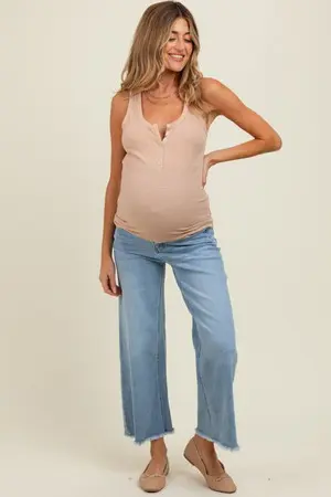PINKBLUSH Fringe Hem Ankle Wide Leg Maternity Jeans