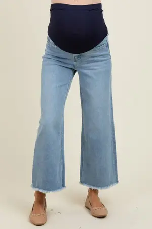 PINKBLUSH Fringe Hem Ankle Wide Leg Maternity Jeans