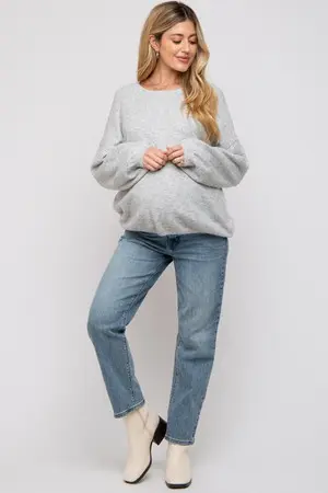 PINKBLUSH Drop Shoulder Maternity Sweater - Silver