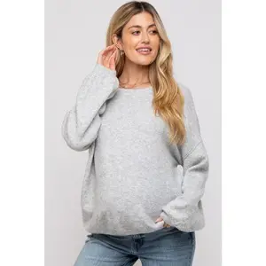 PINKBLUSH Drop Shoulder Maternity Sweater - Silver