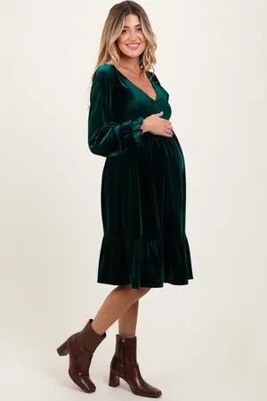 PINKBLUSH Velvet Smocked Long Sleeve Dress