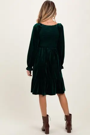 PINKBLUSH Velvet Smocked Long Sleeve Dress