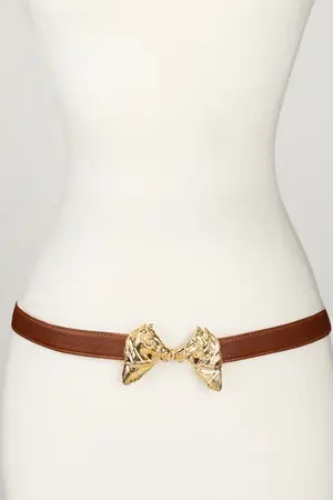 RAINA BELTS Harvey Horse Clasp Leather Belt - Cognac