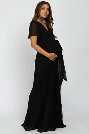 PINKBLUSH Chiffon Short Sleeve Maxi Dress