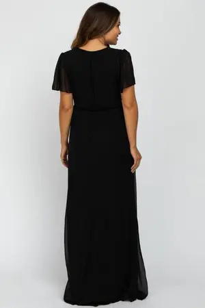 PINKBLUSH Chiffon Short Sleeve Maxi Dress