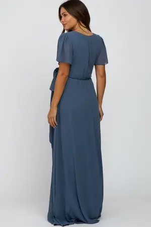 PINKBLUSH Chiffon Short Sleeve Maxi Dress