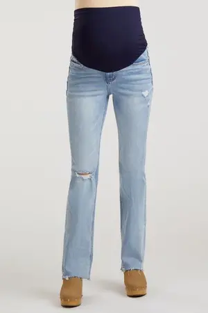 PINKBLUSH Distressed Bootcut Maternity Jeans - Blue