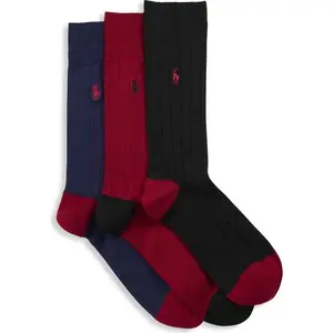 Polo Ralph Lauren Big & Tall Colorblocked Ribbed Dress Socks 3 Pack - New Black