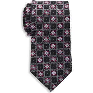 OAK HILL PREMIUM BY DXL Floral Medallion Silk Tie - Black