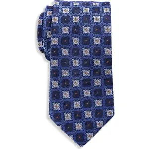 OAK HILL PREMIUM BY DXL Floral Medallion Silk Tie - Blue