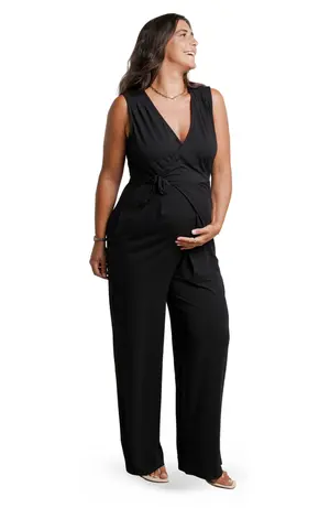 NOM MATERNITY Ines Maternity & Nursing Wrap Jumpsuit - Black