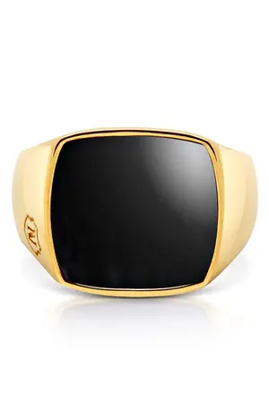 NIALAYA Gold Plated Signet Ring - Gold/black Onyx