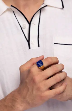 NIALAYA Signet Ring With Lapis Lazuli - Blue Lapis