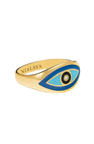 NIALAYA JEWELRY Stainless Steel Evil Eye Ring - Gold