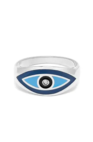 NIALAYA Stainless Steel Evil Eye Ring - Silver