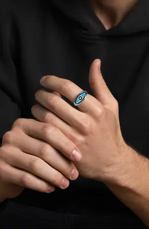 NIALAYA JEWELRY Stainless Steel Evil Eye Ring - Silver