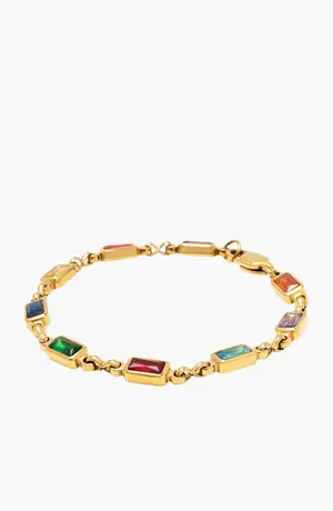 NIALAYA Rectangular Stone Tennis Bracelet Gold With Multicolor Stones