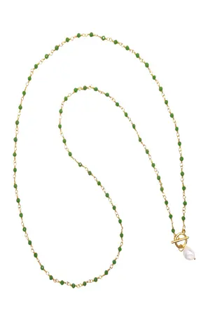 NIALAYA Cz Pearl Wrap Necklace - Green