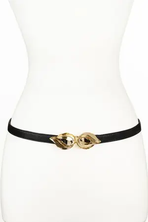 RAINA BELTS Lauren Leaf Buckle Leather Belt - Black