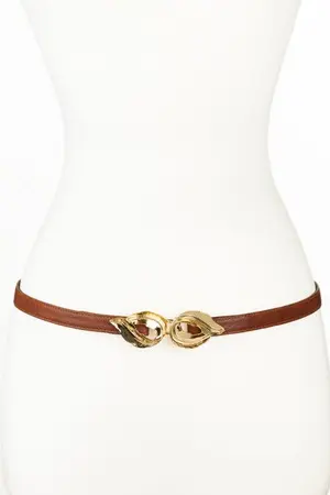 RAINA BELTS Lauren Leaf Buckle Leather Belt Cognac