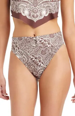 Sanctuary Printed High-waist Bikini Bottom - Espresso