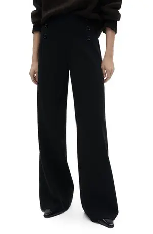 Mango Button Detailed Wide Leg Pants - Black