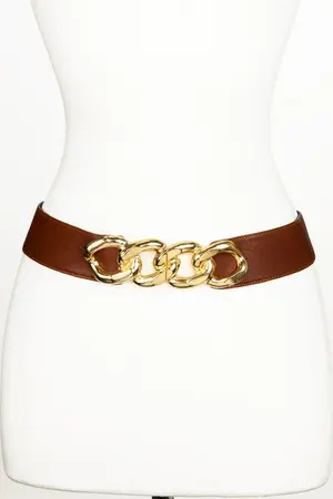RAINA BELTS Leather Belt With Chain Buckle Black