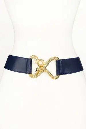 RAINA BELTS Leather Belt With Chain Buckle - Navy