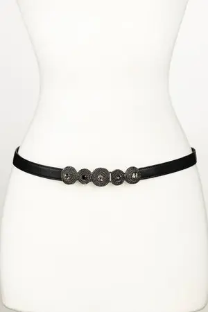 RAINA BELTS Rhinestones Buckle Leather Belt - Grey