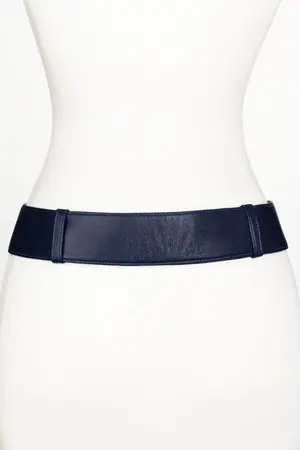 RAINA BELTS Rhinestones Buckle Leather Belt - Navy