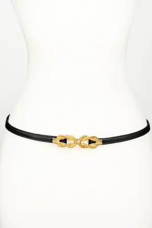 RAINA BELTS Knot Buckle Calfskin Leather Belt - Black