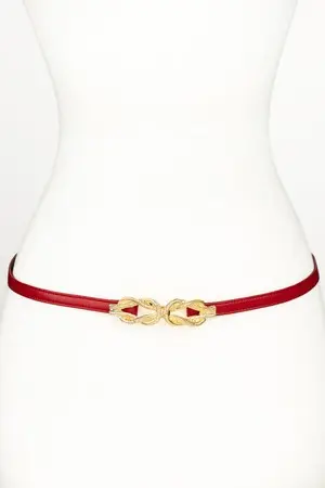 RAINA BELTS Knot Buckle Calfskin Leather Belt - Red