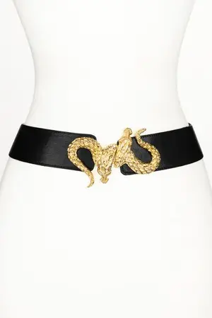 RAINA BELTS Dragon Buckle Leather Belt - Black