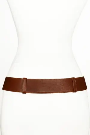 RAINA BELTS Dragon Buckle Leather Belt - Cognac