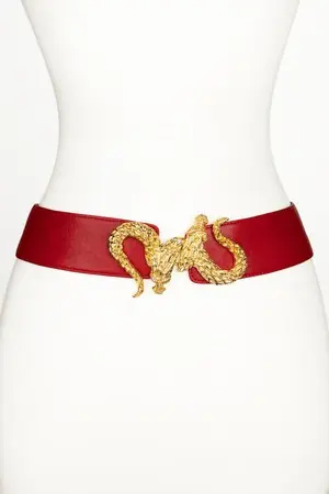 RAINA BELTS Dragon Buckle Leather Belt - Red