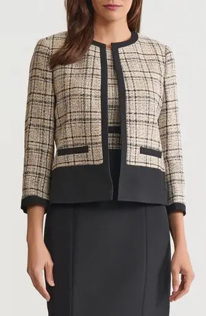 KASPER Plaid Cropped Jacket - Soft Sand Multi