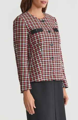KASPER Collarless Houndstooth Blazer