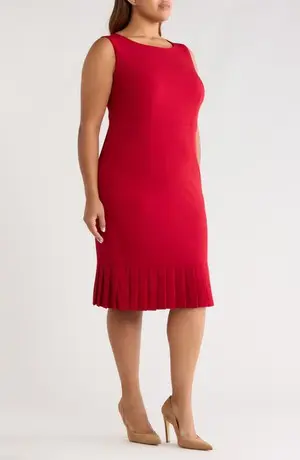 KASPER Pleated Sleeveless Sheath Dress