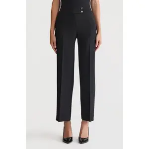 KASPER Button Tab Wide Leg Pants - Black