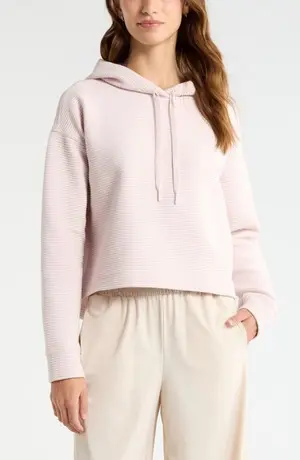 Zella Cotton-blend Ribbed Hoodie - Pink Hush