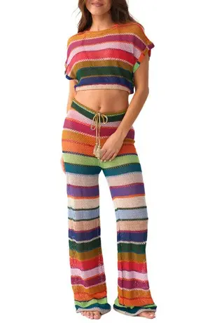 PQ SWIM Renee Stripe Sheer Crop Cover-up Top - Calypso