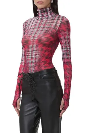 AFRM Zadie Printed Mesh Top - Ruby Houndstooth