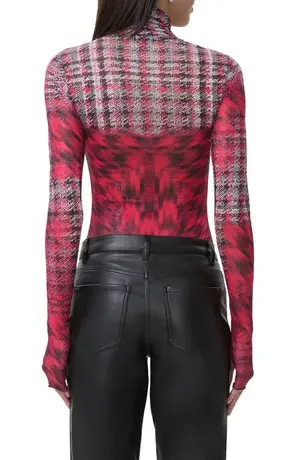 AFRM Zadie Printed Mesh Top - Ruby Houndstooth