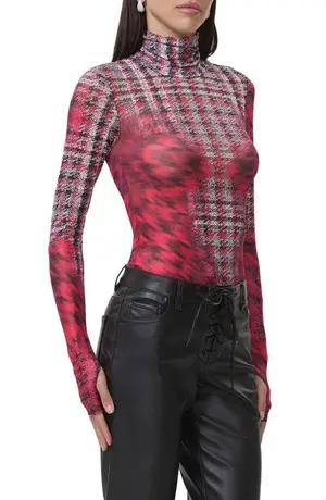 AFRM Zadie Printed Mesh Top - Ruby Houndstooth