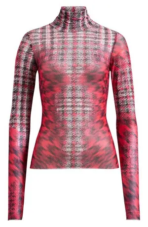 AFRM Zadie Printed Mesh Top - Ruby Houndstooth